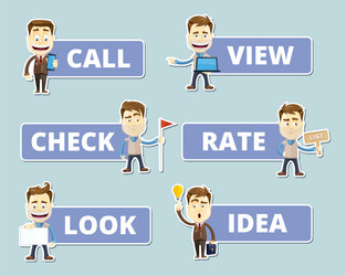 Happy businessman character sticker Royalty Free Vector