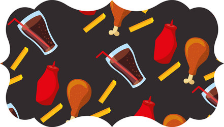 Frame with fast food pattern background Royalty Free Vector