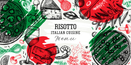 Italian food and drinks background hand drawn Vector Image