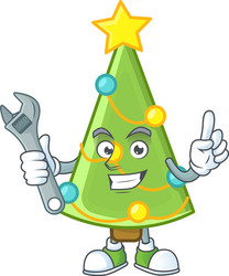 Professional mechanic christmas tree snow mascot Vector Image