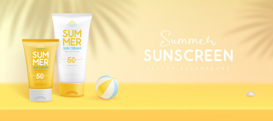 Summer background with 3d set of sunscreens Vector Image