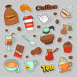 Coffee and tea badges patches stickers Royalty Free Vector