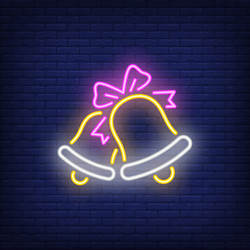Two bells with bow neon sign Royalty Free Vector Image