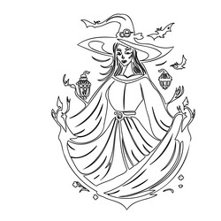 Witch outline sketch Royalty Free Vector Image