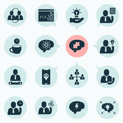 Teamwork icons set with leadership shared folder Vector Image