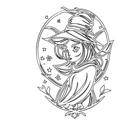Witch outline sketch Royalty Free Vector Image