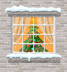 Christmas window in brick wall Royalty Free Vector Image
