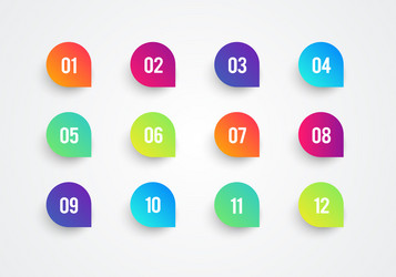 Set modern 1 to 12 flag style bullet points Vector Image