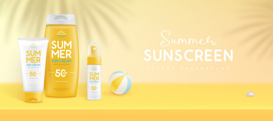 Summer background with 3d set of sunscreens Vector Image