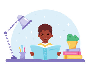 Black girl reading book studying Royalty Free Vector Image