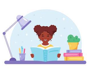 Black girl reading book studying Royalty Free Vector Image
