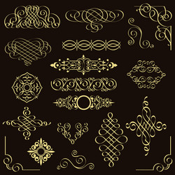 Gold vintage design elements corners and borders Vector Image