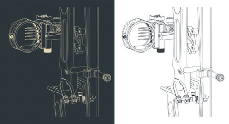 Compound bow cam close-up blueprints Royalty Free Vector