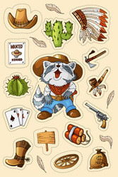 Western wild west art stickers set gun bullets Vector Image