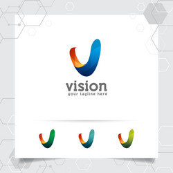 Digital logo 3d letter v design with modern color Vector Image