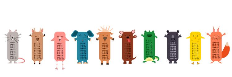 Multiplication table with square animals printed Vector Image