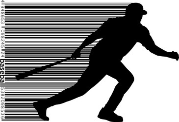 Silhouette of a baseball player and barcode Vector Image