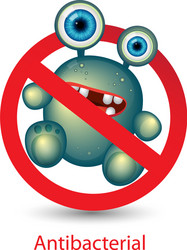 Antibacterial sign with a funny cartoon bacteria Vector Image