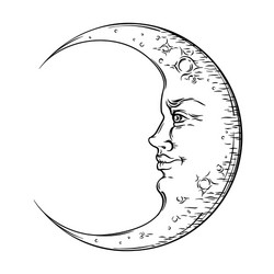 Waxing crescent moon with a face of handsome young