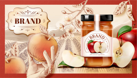 Vintage sketching apple jam ad Royalty Free Vector Image