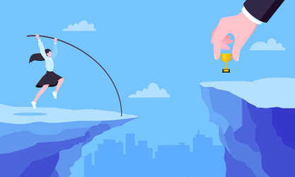 Businesswoman jumps pole vault over graph bars Vector Image