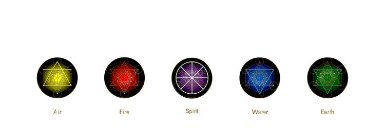 Five elements icons and magic spirit symbol gold Vector Image