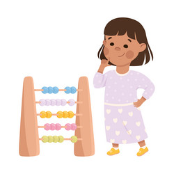 Cute preschool girl solving math examples using Vector Image