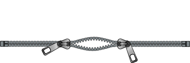 Horizontal zipper with two sliders slightly ajar Vector Image