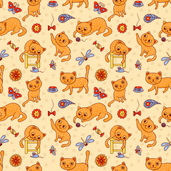 Set stickers with happy playing red cats Vector Image