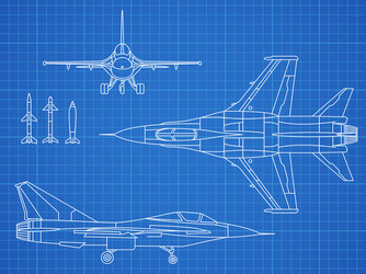Aircraft in outline style blueprint plane Vector Image