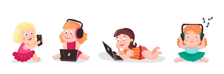 Little kids using mobile gadget browsing Vector Image