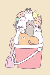 Cartoon cute summer cats and pail Royalty Free Vector Image