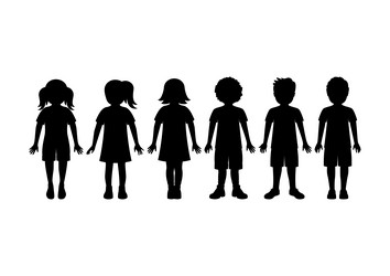 Group of children standing in a row icon set Vector Image