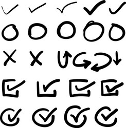 Checkbox check signs v x chalk and brush Vector Image