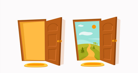 Open and close door cartoon colorful Royalty Free Vector