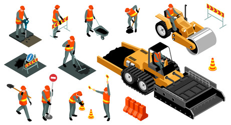 Road construction isometric composition Royalty Free Vector