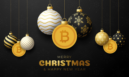 Merry christmas gold bitcoin symbol banner Vector Image