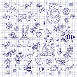 Sketch animals and plants Royalty Free Vector Image