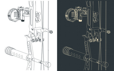 Compound bow cam close-up blueprints Royalty Free Vector