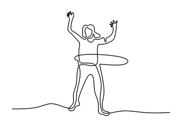 Continuous one line drawing of a kid playing hula Vector Image