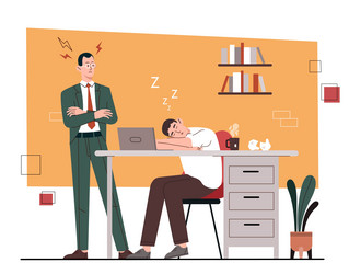 Tired office employee sleeping at workplace Vector Image