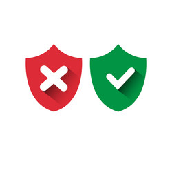 Green and red shield with ok check mark and x Vector Image