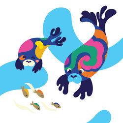 Two cute seals with splashes Royalty Free Vector Image