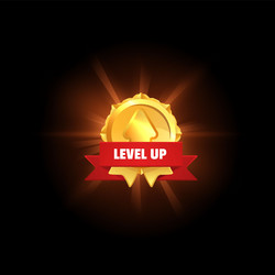 Glowing gold medal with level up ribbon Royalty Free Vector