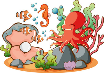 Cute sea animals with seaweed plants Royalty Free Vector