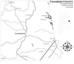 Map of chambers county in alabama usa Royalty Free Vector