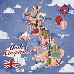 United kingdom attractions travel map Royalty Free Vector
