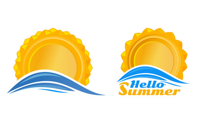 Cartoon sun over sea waves Royalty Free Vector Image