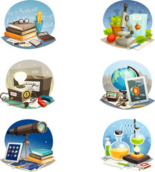 Science elements cartoon set Royalty Free Vector Image