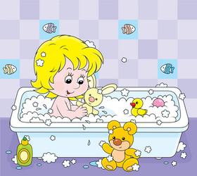 Cute little girl playing in a bubble bath Vector Image